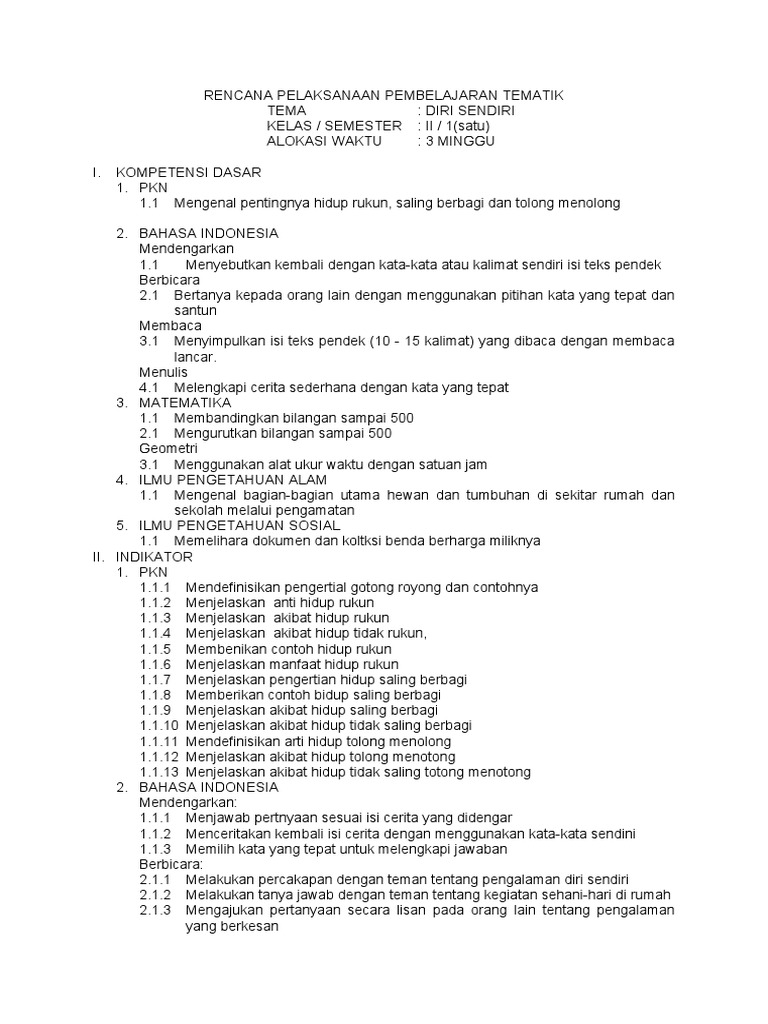 RPP Tematik Kls 2 | PDF