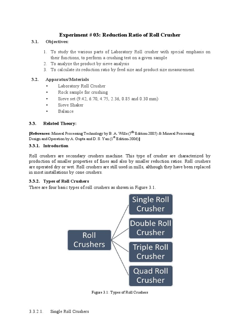Experiment 03 Reduction Ratio of Roll Crusher | PDF | Materials