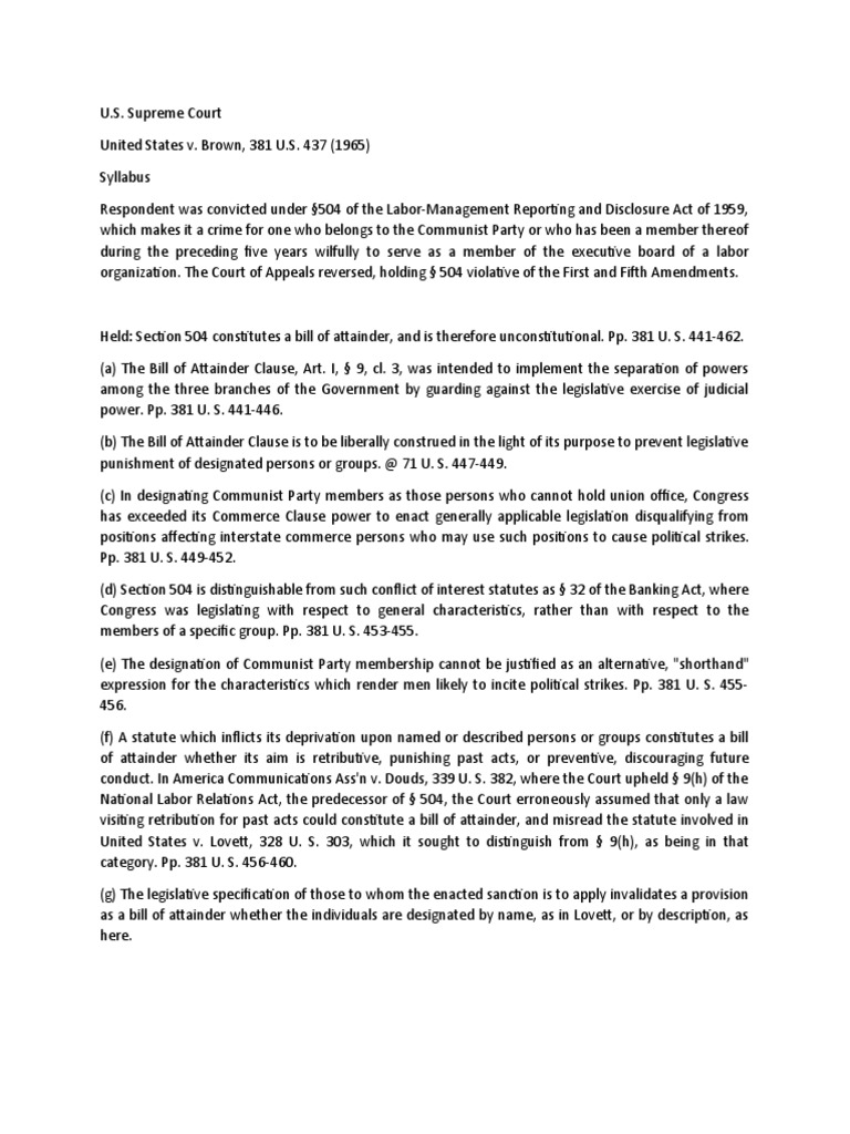 17 United States v. Brown, 381 U.S. 437 | PDF | Article One Of The ...