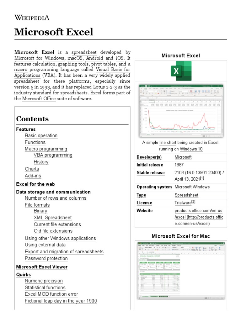Microsoft Excel - Wikipedia | PDF | Microsoft Excel | Visual Basic For Applications