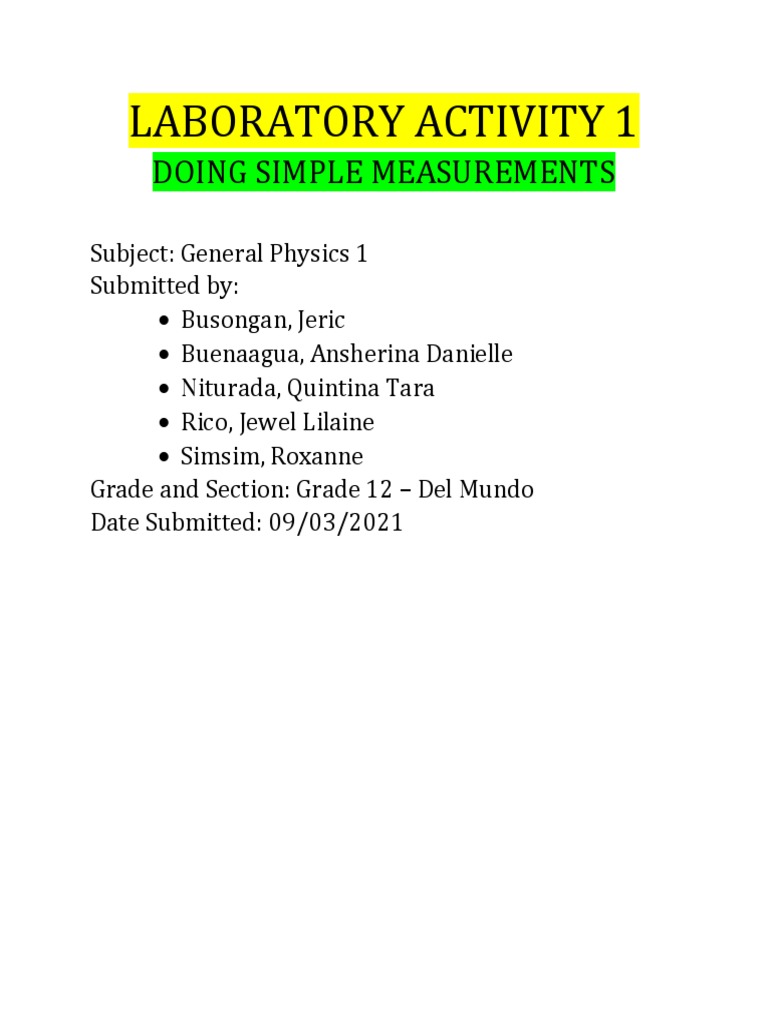 Simple Measurements Lab Activity | PDF | Foot (Unit) | Litre