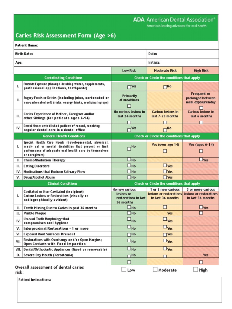 Caries Risk Assessment Form 6 | PDF | Health Sciences | Medicine