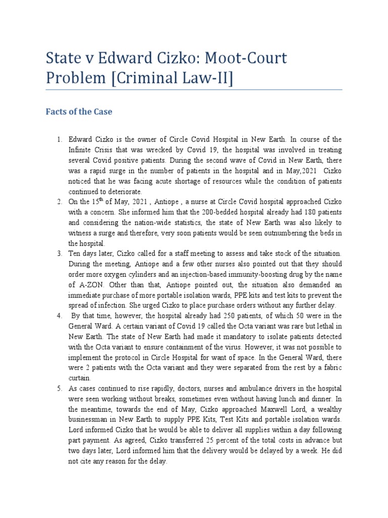 CR Law Moot Court Problem 2021 | PDF | Hospital | Wonder Woman