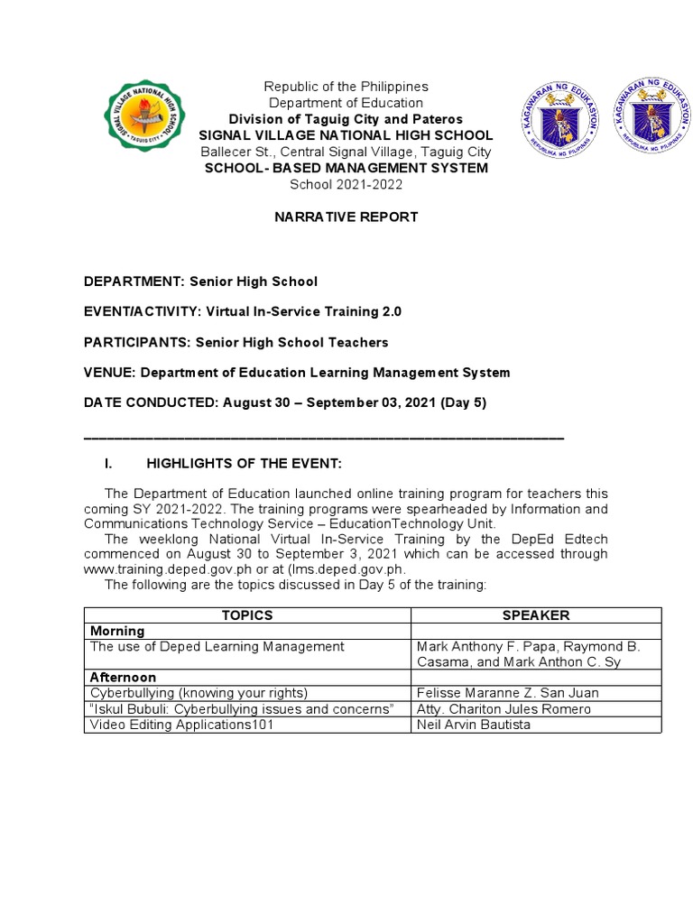 Virtual In-Service Training Report | PDF | Educational Technology ...