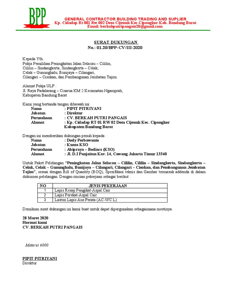 Surat Dukungan BPP | PDF