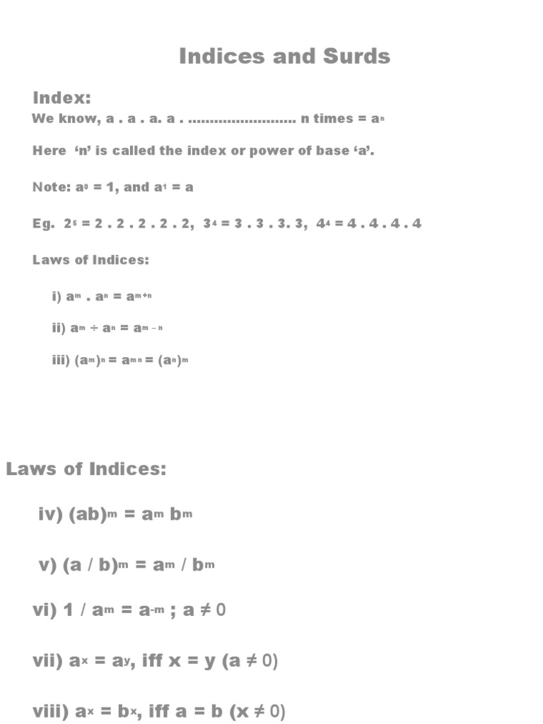 Indices and Surds | PDF | Mathematical Objects | Lexicology