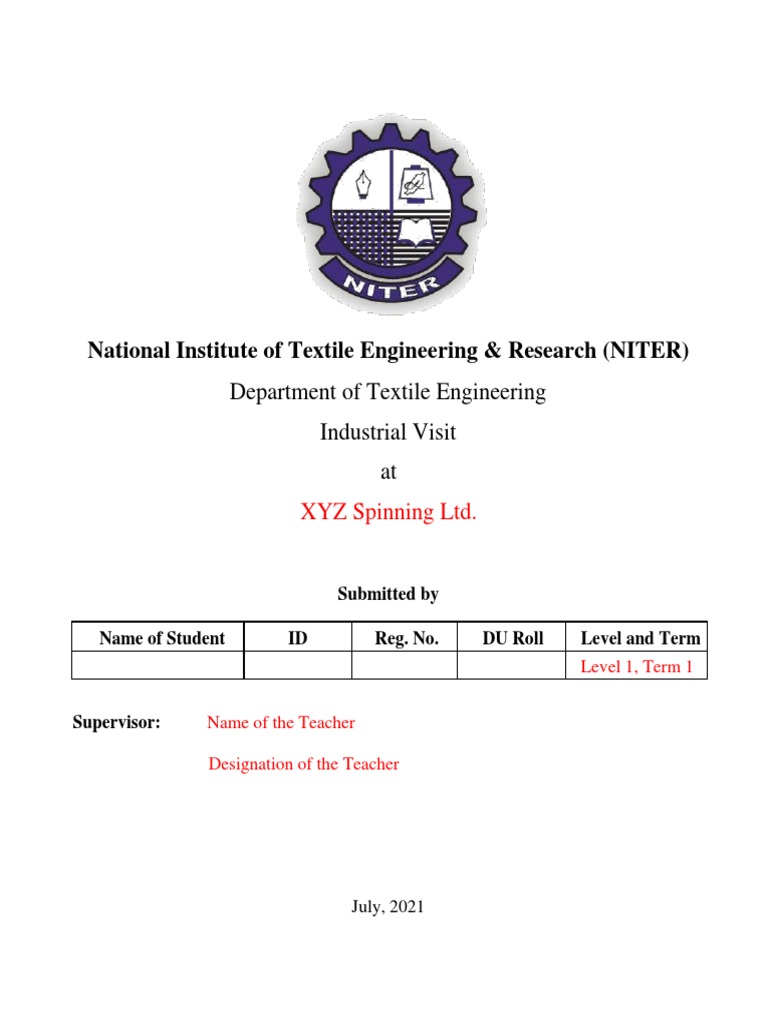 Industrial Visit - Report Writting Format | PDF | Dyeing | Yarn