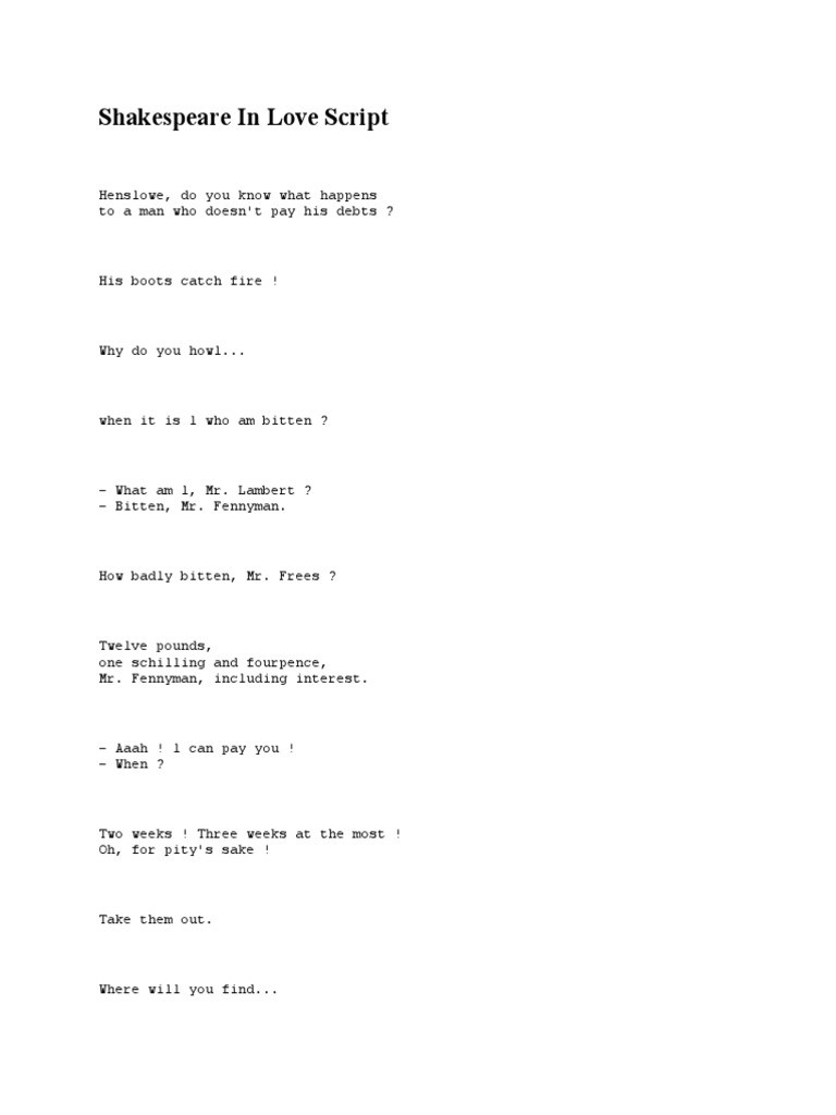 Shakespeare In Love Play Script | PDF | Characters In Romeo And Juliet ...