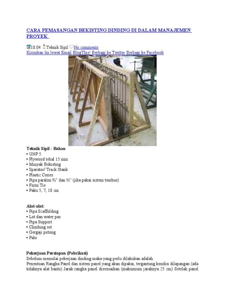Pemasangan Bekisting Dinding Efektif | PDF