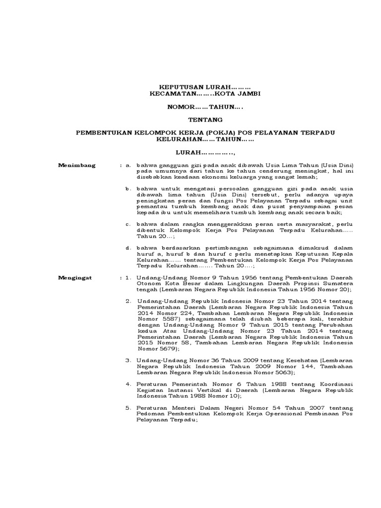 SK Pokja Posyandu Kelurahan | PDF