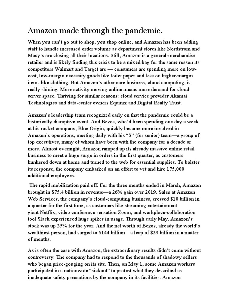 Amazon Thriving The Pandemic | PDF | Online Shopping | Cloud Computing