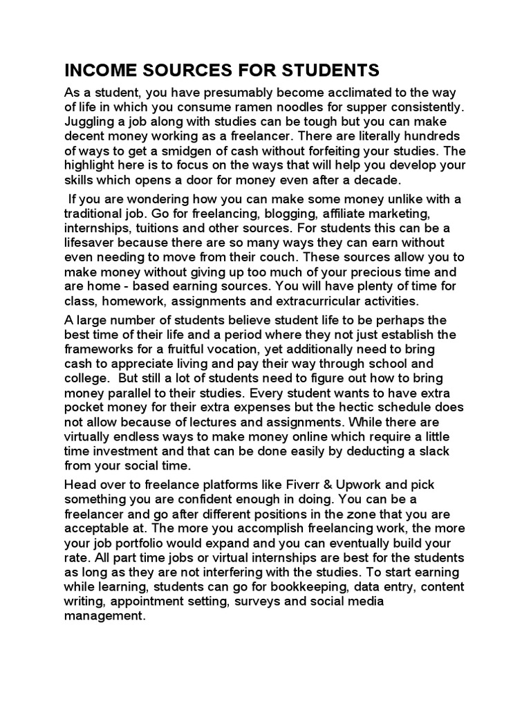 Income Sources For Students | PDF | Popular Culture & Media Studies ...