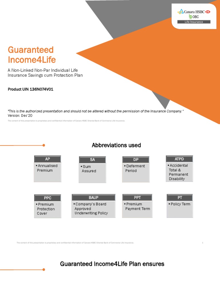 Guaranteed Income for Life: An Analysis of a Non-Linked Individual Life ...