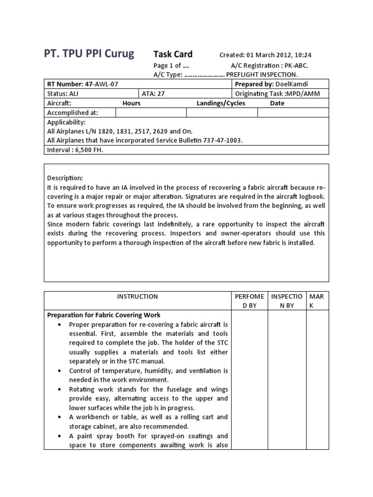Task Card Aircraft Fabric Covering | PDF | Paint | Adhesive
