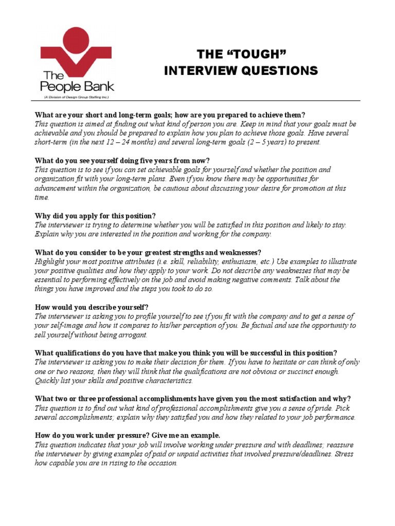 Tough Interview Questions | PDF | Question | Credibility
