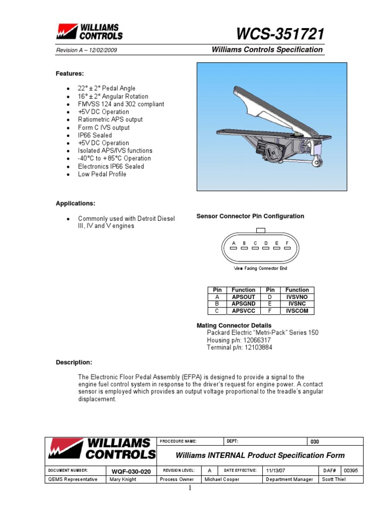 Williams Controls Specification: Features | PDF | Electrical Connector ...