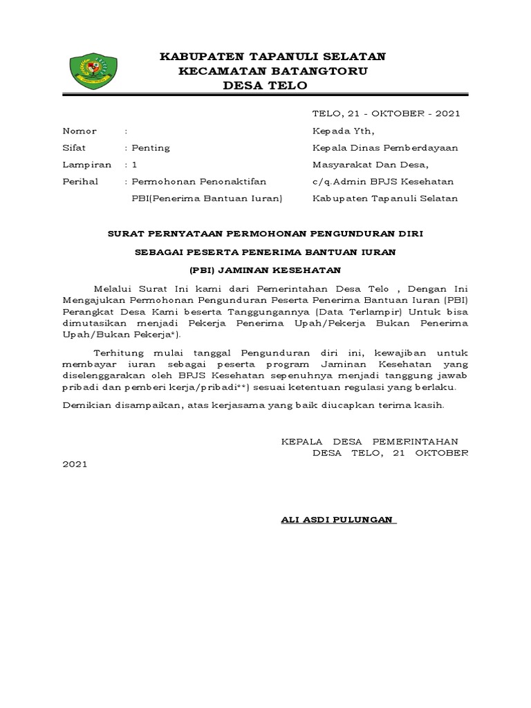 Surat Pernyataan BPJS Kesehatan | PDF