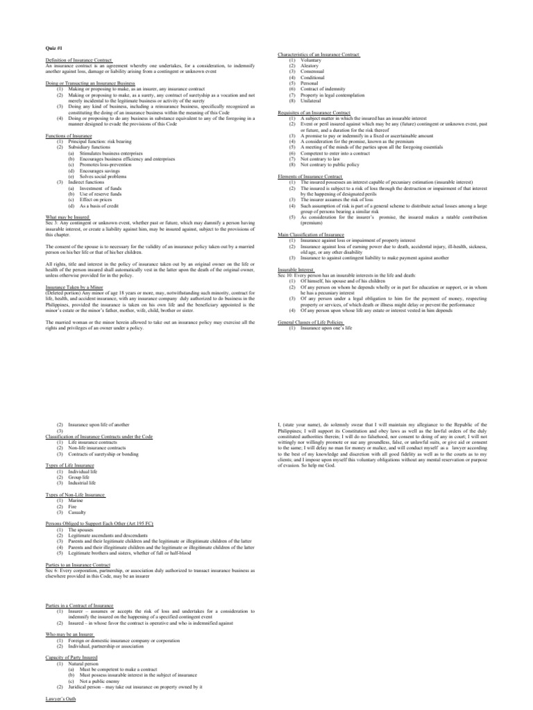 Insurance Contract Fundamentals Quiz | PDF | Insurance | Surety