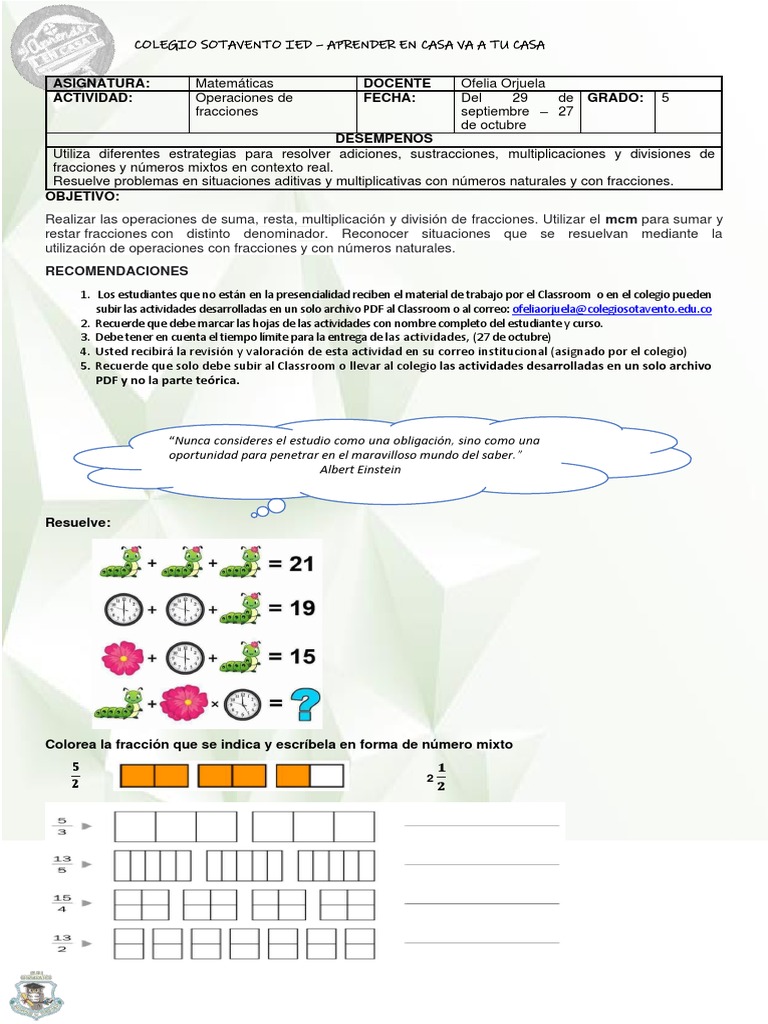 Matemáticas Grado 5° Semana 6.. | PDF | División (Matemáticas) | Aritmética