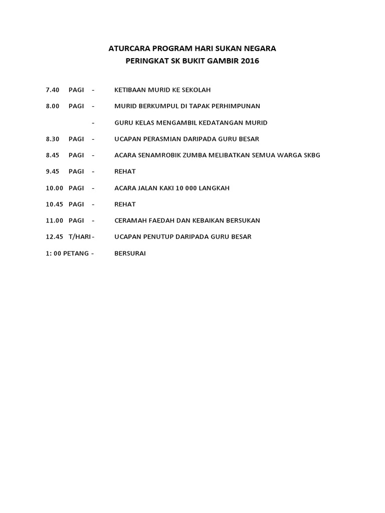 Aturcara Program Hari Sukan Negara | PDF