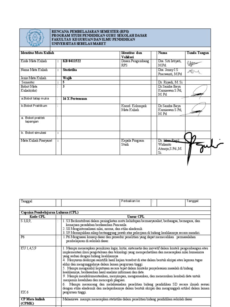 RPS STATISTIKA PGSD 2021 Rev | PDF