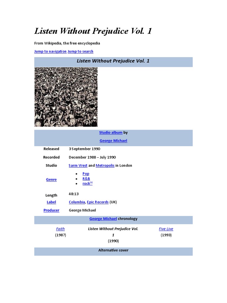 Listen Without Prejudice Vol. 1 | PDF | Music Industry | Recorded Music