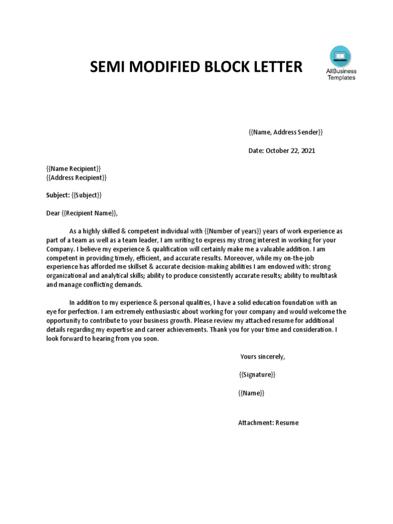 Semi-Modified Block Letter | PDF | Paragraph | Résumé