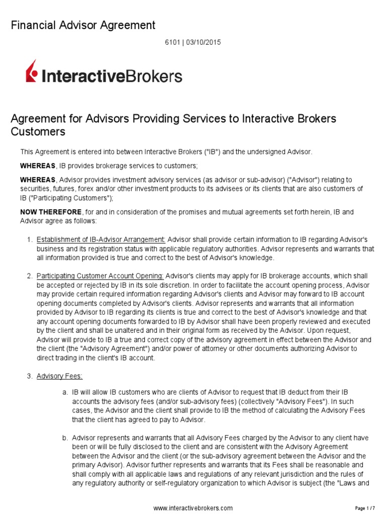 Financial Advisor Agreement: Page 1 / 7 | PDF | Indemnity | Arbitration