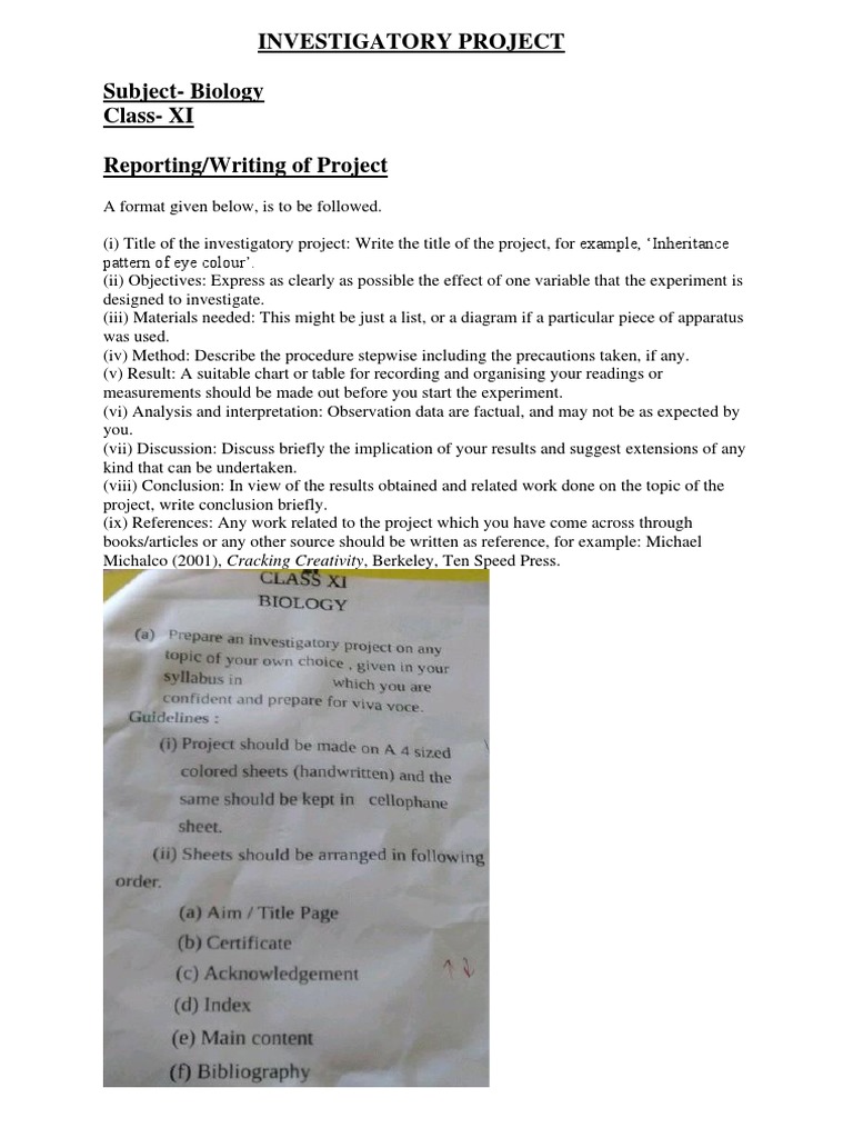 Investigatory Project Subject-Biology Class - XI Reporting/Writing of ...