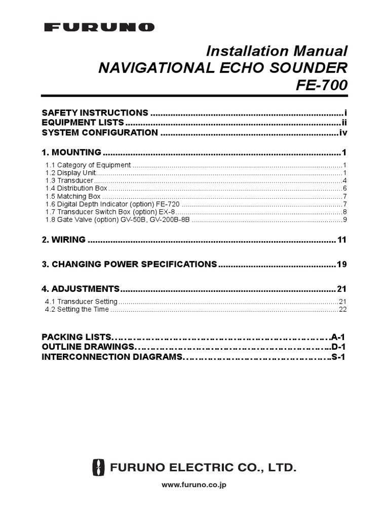 FE-700 Echo Sounder Installation Guide | PDF | Screw | Washer (Hardware)