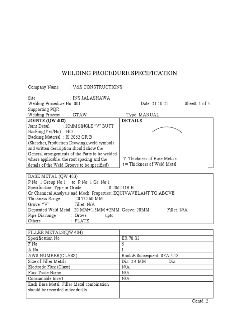 Wps Format Tube Welding Cs With Tig V&s Jalashawa | PDF | Construction ...