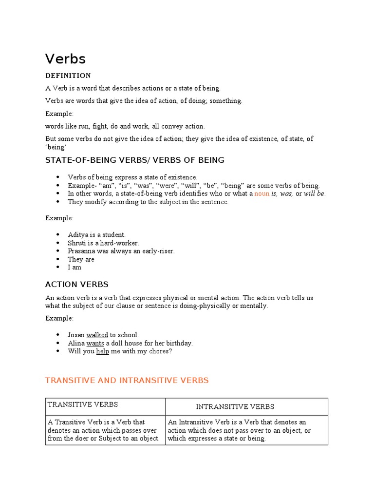 Verbs: State-Of-Being Verbs/ Verbs of Being | PDF | Verb | Grammatical ...