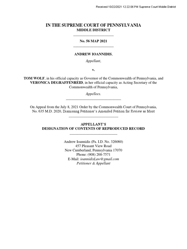 Designation of Contents of Reproduced Record | PDF | Mootness | Appeal