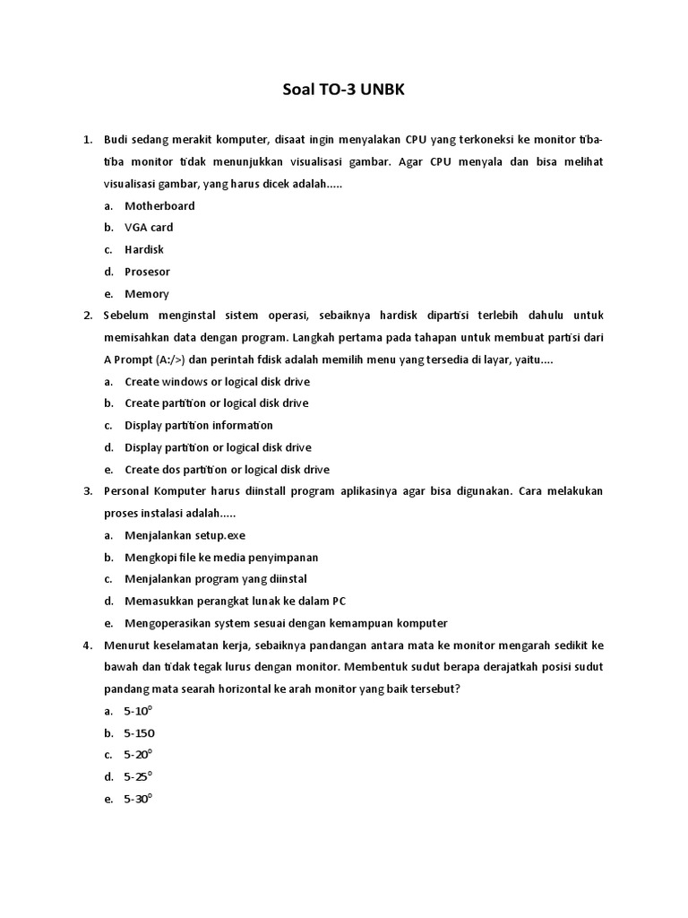 Soal TO 3 UNBK | PDF | Game & Aktivitas | Seni