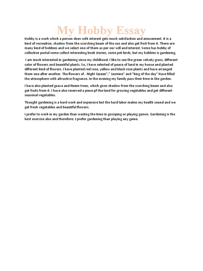 My Hobby Essay | PDF