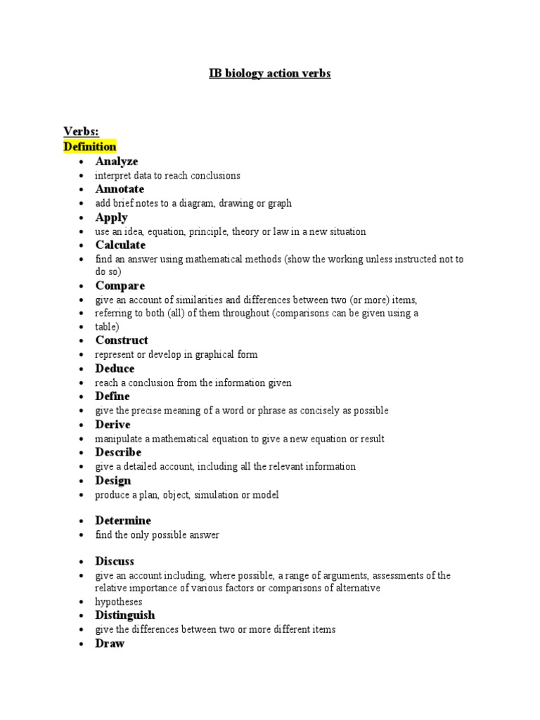 IB Biology Action Verbs | PDF | Teaching Mathematics | Information
