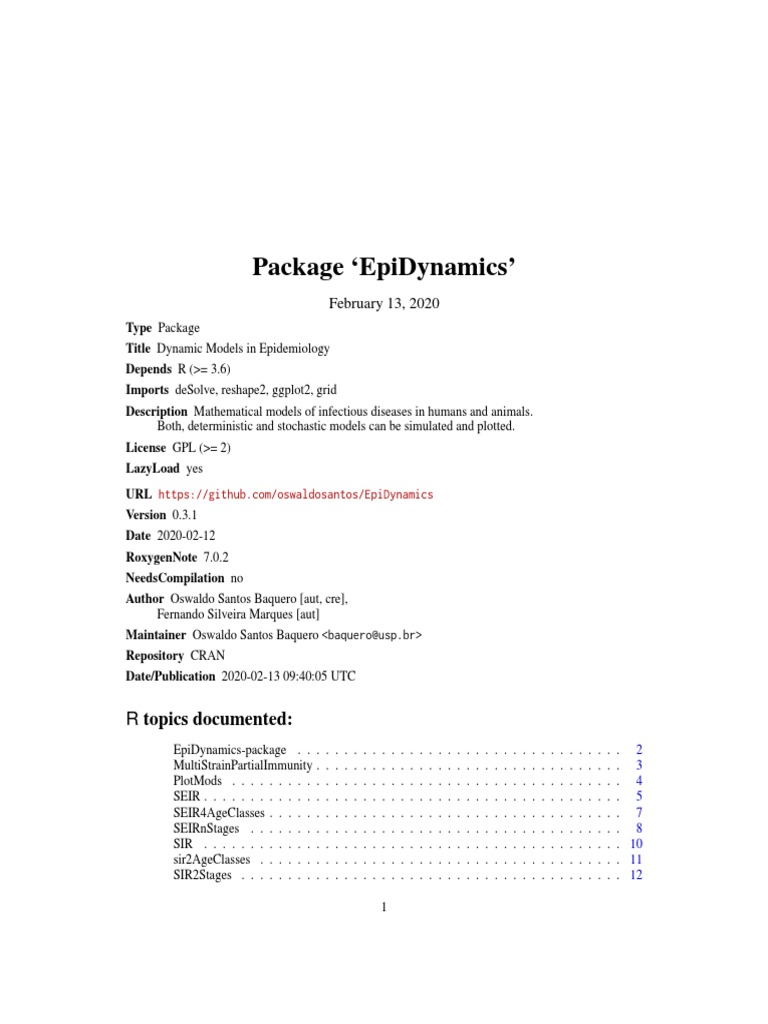 EpiDynamics - SEIR Model Documentation | PDF | Function (Mathematics) | Parameter (Computer ...