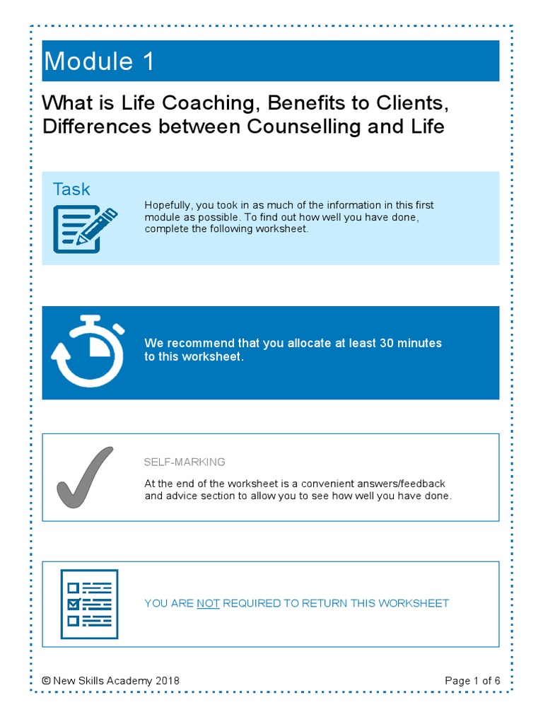 Life Coaching Worksheet Module 1 | PDF | Psychotherapy | Psychological ...