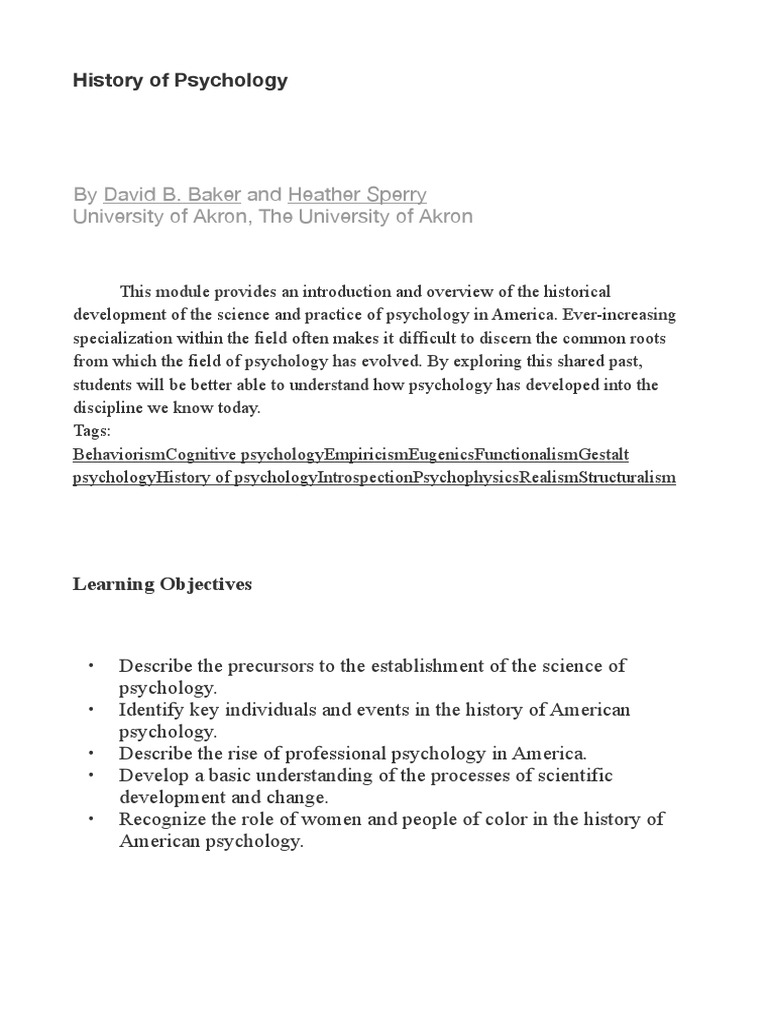 History of Psychology | PDF | Psychology | Behavioural Sciences