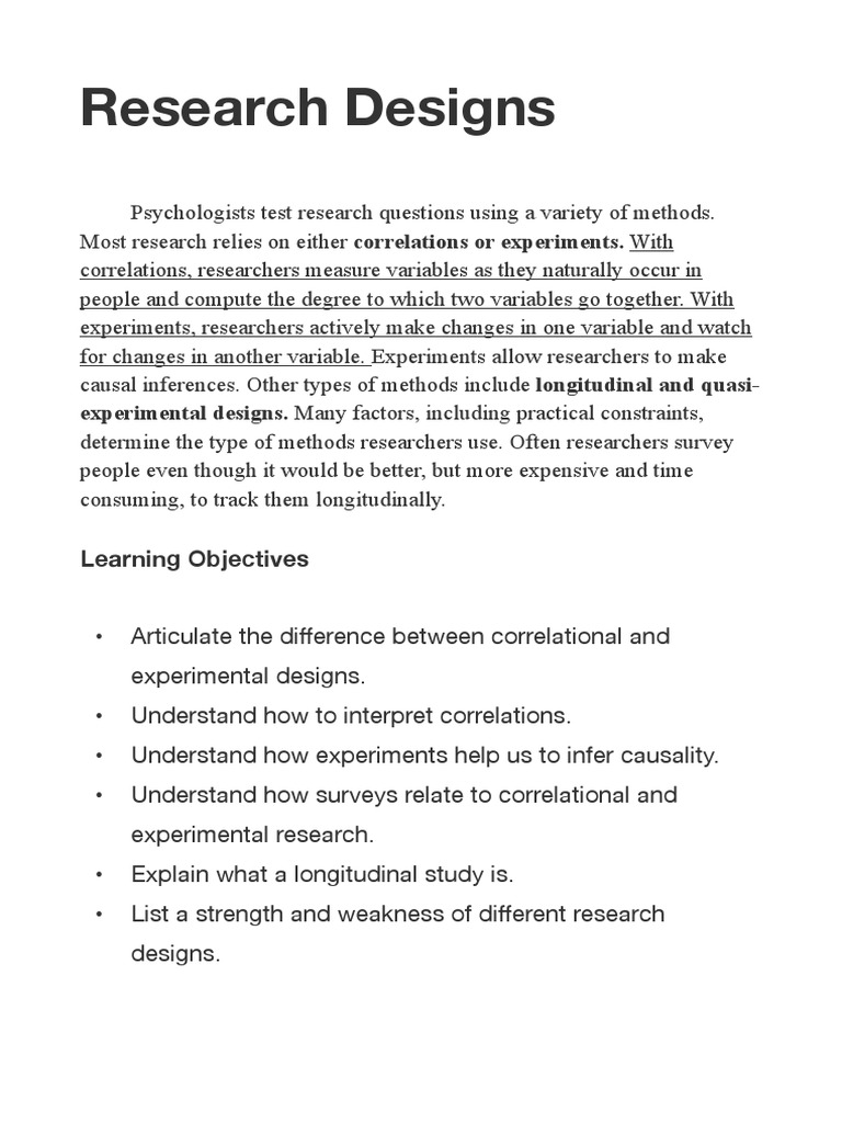 1.1. Research Designs | PDF | Experiment | Correlation And Dependence