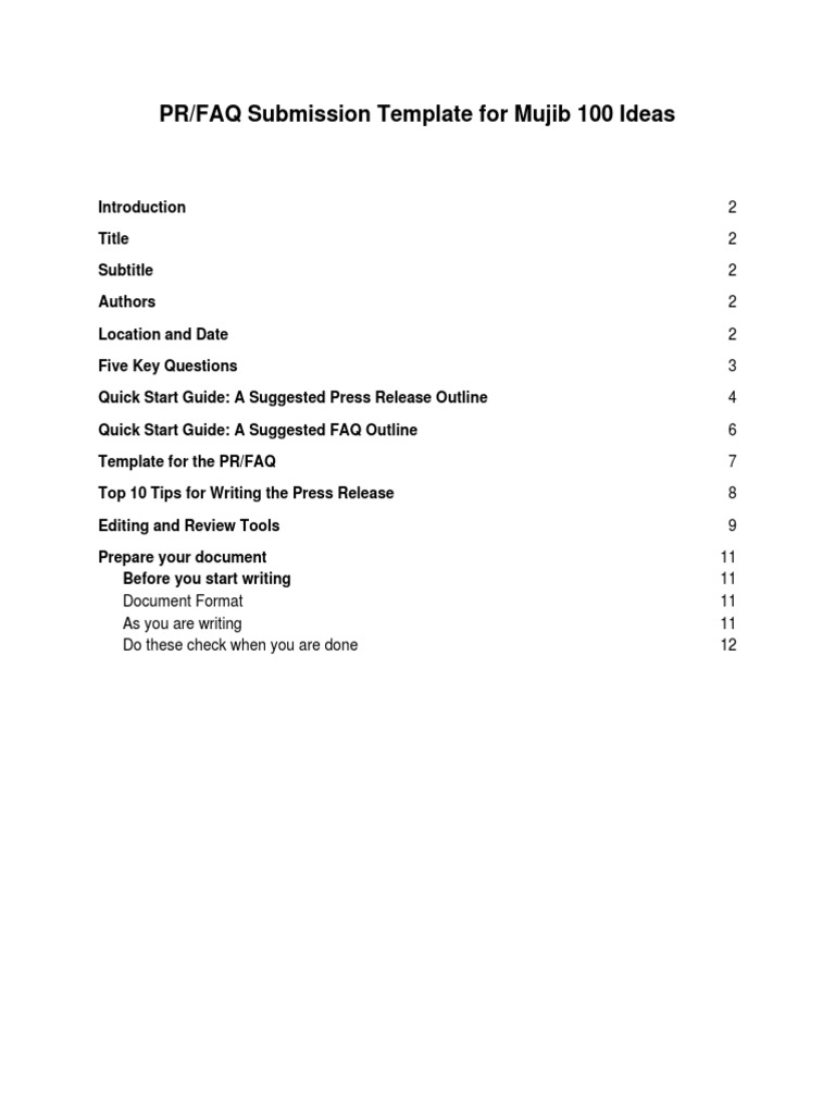 PR/FAQ Submission Template For Mujib 100 Ideas | PDF
