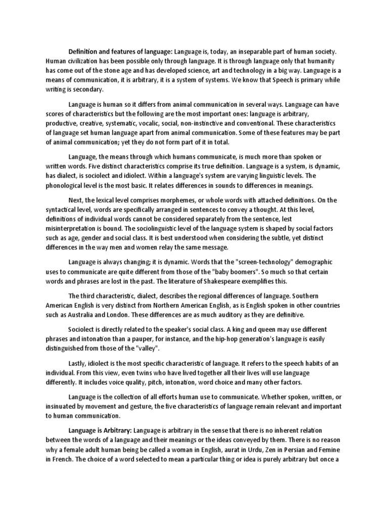 Definition and Features of Language | PDF | Language Development ...