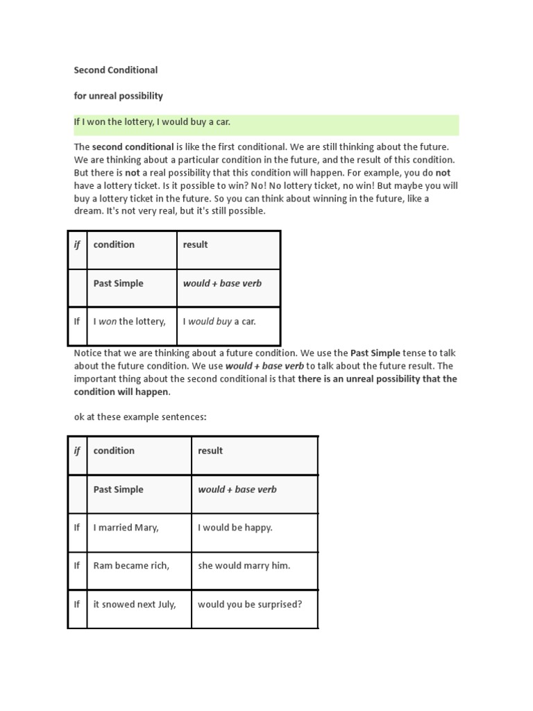 Second Conditional For Unreal Possibility | PDF | Verb | Linguistics