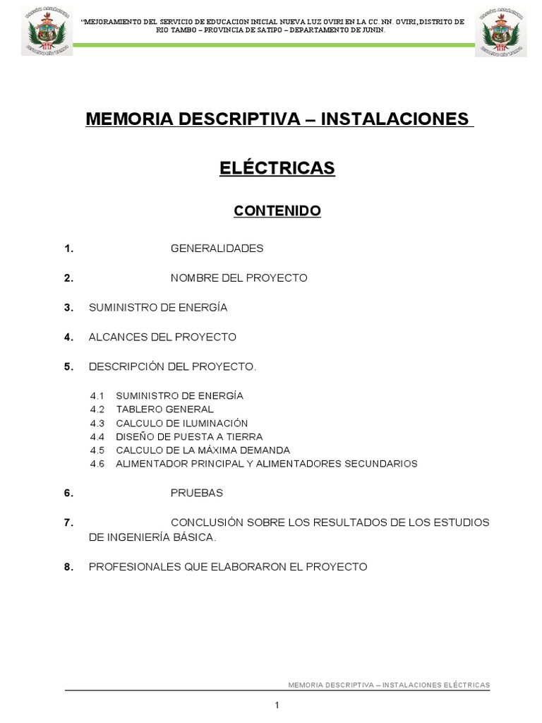Memoria Instalaciones Electricas | PDF | Corriente eléctrica | Energia electrica