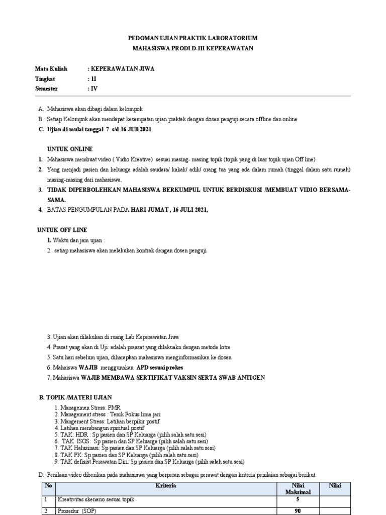 Pedoman Ujian Praktek Lab | PDF