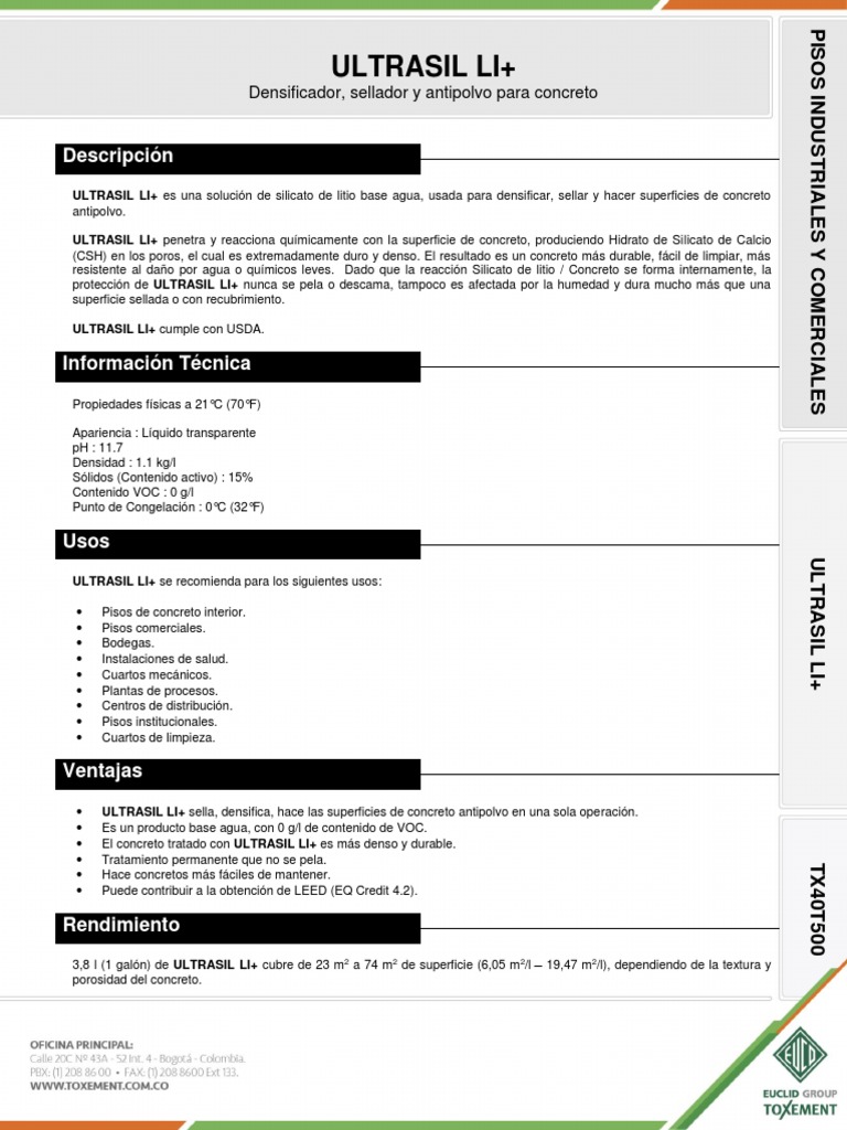 Ultrasil Li | PDF | Hormigón | Agua