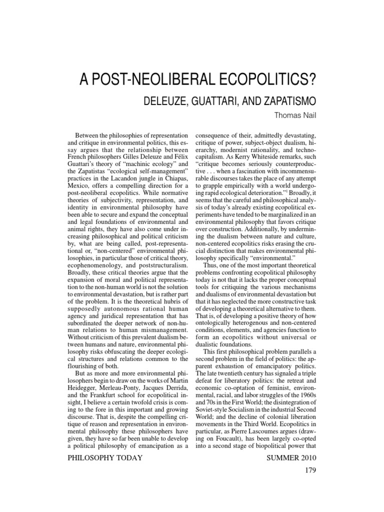 A Post Neoliberal Ecopolitics Deleuze Gu | PDF | Gilles Deleuze ...