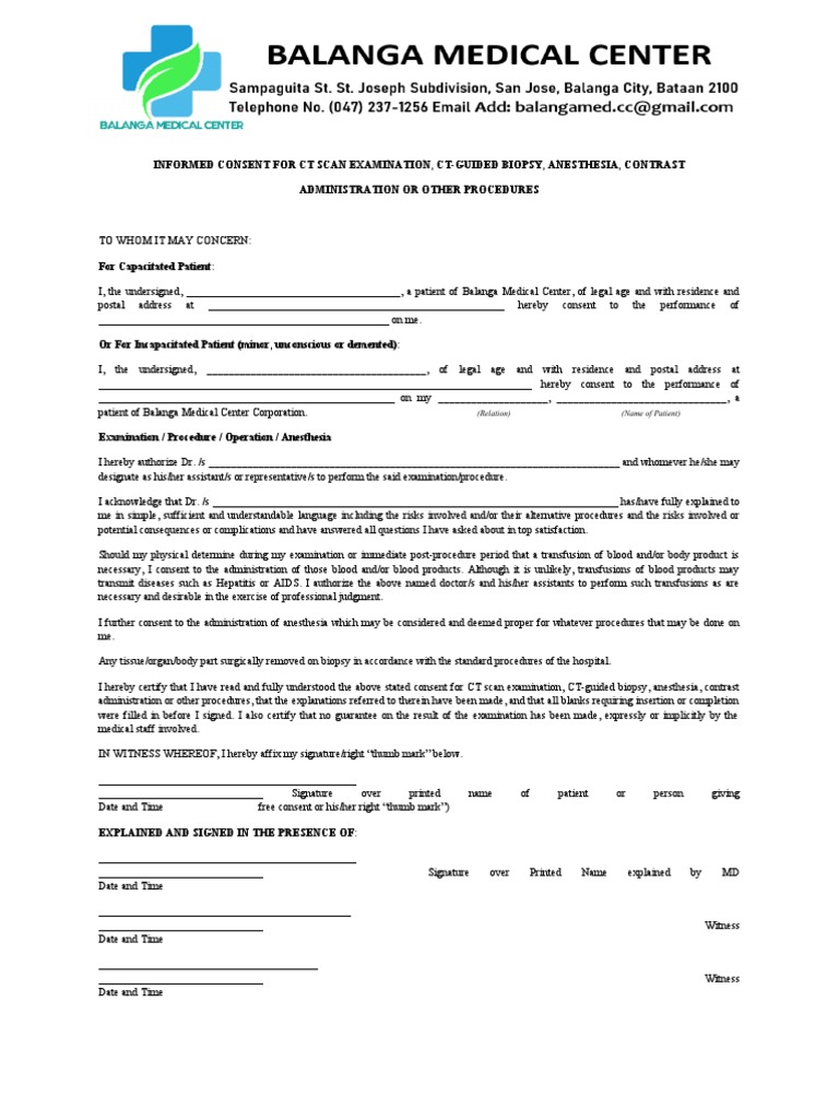CT Scan Request 2ND Page | PDF | Consent | Blood Transfusion