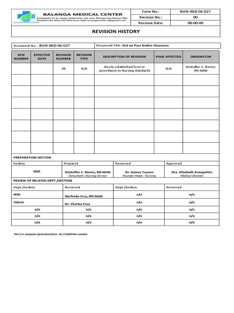 Out on Pass Notice Clearance Form | PDF | Health Care | Health Sciences