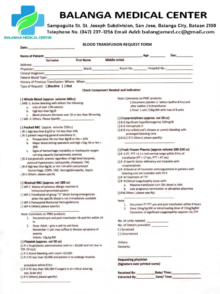 Blood Request Form | PDF